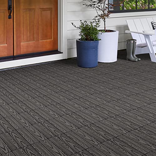 VANCASTLE 9PCS Wood Plastic Composite Interlocking Deck Tiles 11.8"x11.8", Patio Flooring Outdoor Waterproof All Weather Use, Wood Flooring for Patio Garden Poolside Front/Back Yard, Dark Grey