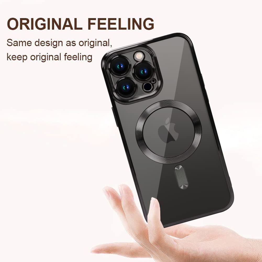 ZIYE Magnetic Case for iPhone 14 Pro Max Case [Compatible with MagSafe] Camera Lens Protector Plating Luxury Cover for Women Men Clear Soft TPU Shockproof Protective Phone Case - Black