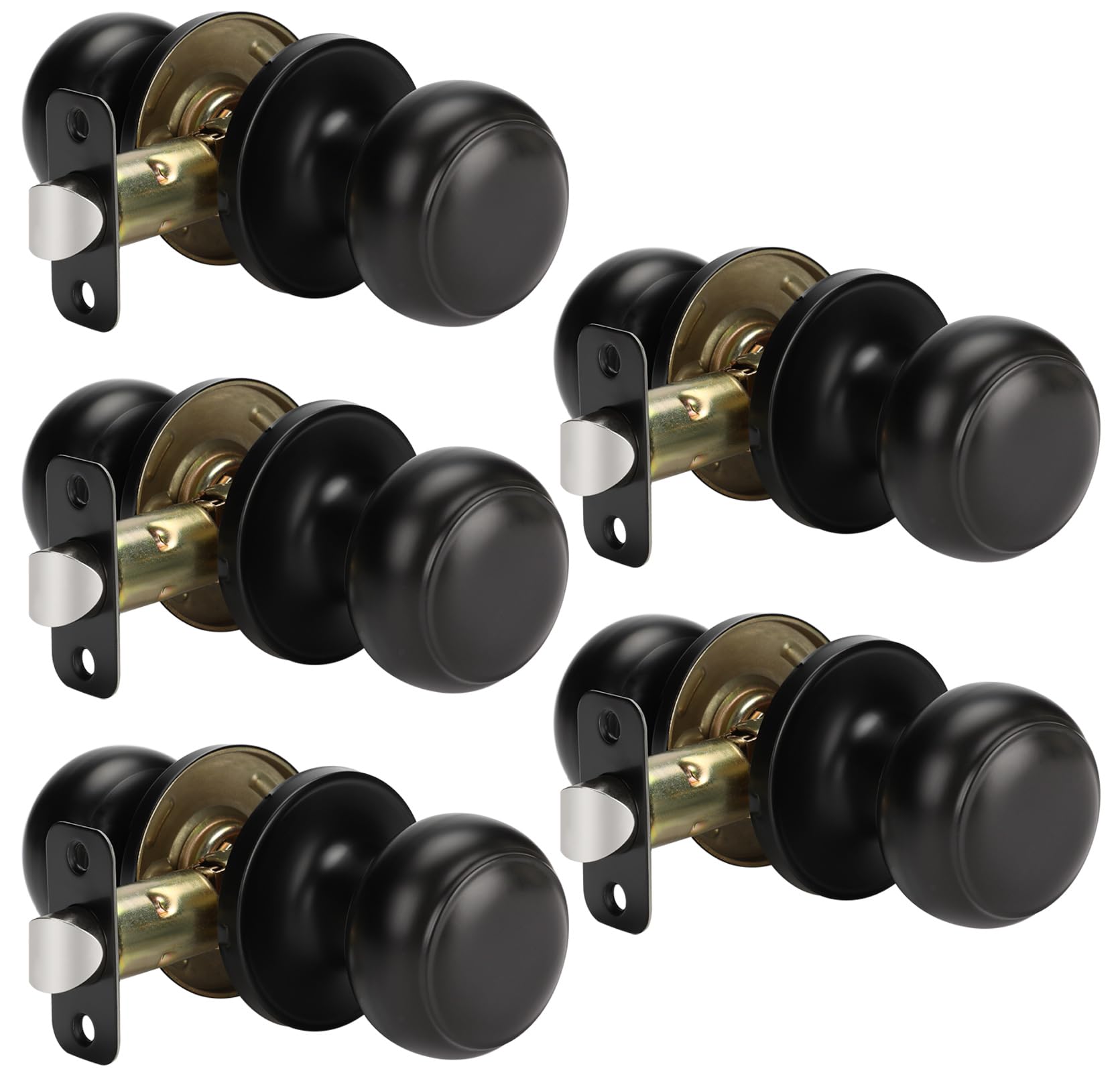 goldenwarm Black Passage Door Knobs, Matte Black Closet Door Knobs Interior, Black Passage Door Knobs Set for Hallway, Closet (5 Pack, Matte Black)