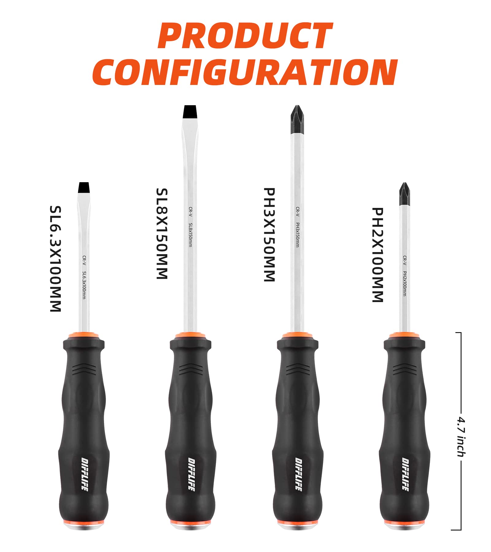 DIFFLIFE Screwdriver Sets Screwdriver Kit 4-Piece, Professional Cushion Grip Insulated Magnetic Tip Electrician Screwdriver Kits (4-Piece)…