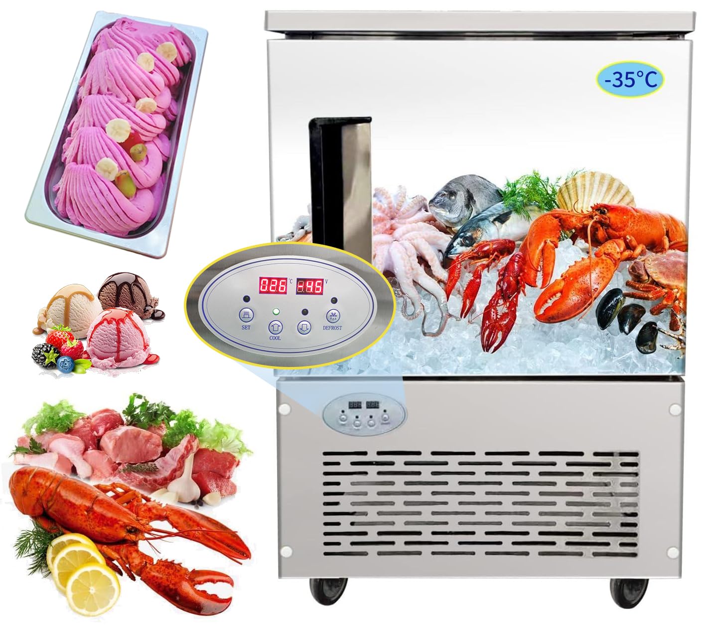 Mvckyi Blast Chiller Commercial Blast Freezer 150L 5 Trays, Blast Chiller Freezer, Gelato Ice Cream Freezer, Stainless Steel Blast Chiller for Baking, Dumplings, Meat, Seafood, Fish, Bread