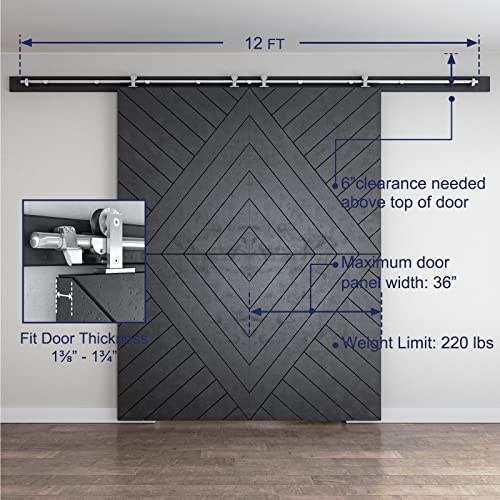 SMARTSTANDARD 12 Feet Top Mount Double Sliding Hardware Kit-Stainless Steel Heavy Duty Sturdy Barn Track-Simple and Easy to Install-Fit 36β Wide Door Panel (T Shape Hanger)