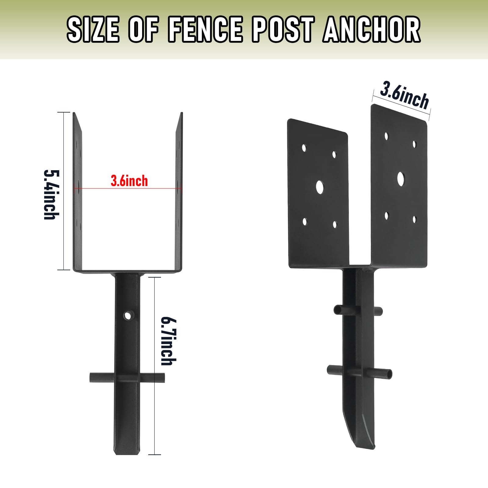 Nrspp 4x4 Concrete Post Anchor 4 Pcs(Inner Dia 3.6"x3.6") U Shape Fence Post Holder Ground Spike Metal Black Powder Coated Post Base