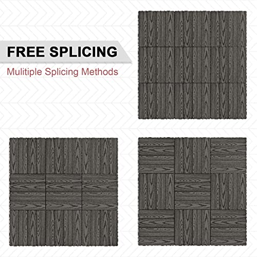 VANCASTLE 9PCS Wood Plastic Composite Interlocking Deck Tiles 11.8"x11.8", Patio Flooring Outdoor Waterproof All Weather Use, Wood Flooring for Patio Garden Poolside Front/Back Yard, Dark Grey