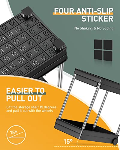 Under Sink Organizer, 2 Tier Under Bathroom Cabinet Storage, Pull Out Under Sink Storage Rack, Under Cabinet Organizer and Storage with Hooks, Multi-purpose Shelf Organizer for Bathroom/Kitchen