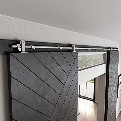 SMARTSTANDARD 12 Feet Top Mount Double Sliding Hardware Kit-Stainless Steel Heavy Duty Sturdy Barn Track-Simple and Easy to Install-Fit 36β Wide Door Panel (T Shape Hanger)