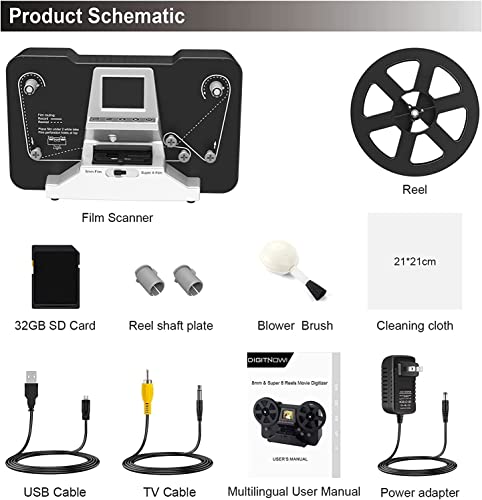 8mm & Super 8 Films Digitizer Converter, Film Scanner Converts Film Frame by Frame to Digital MP4 Files,with Vibrant 2.4" Screen, Viewing, Sharing & Saving on SD Card(Included) for 3” and 5” Reels