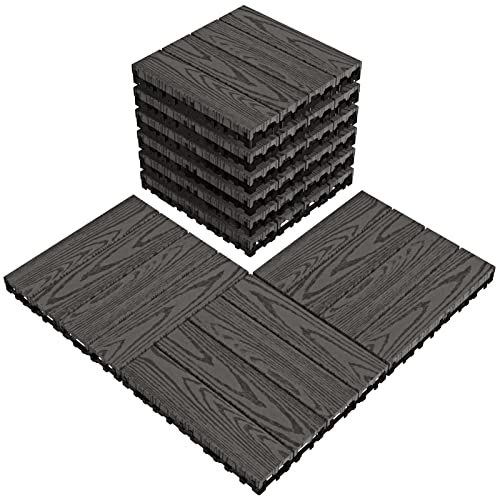 VANCASTLE 9PCS Wood Plastic Composite Interlocking Deck Tiles 11.8"x11.8", Patio Flooring Outdoor Waterproof All Weather Use, Wood Flooring for Patio Garden Poolside Front/Back Yard, Dark Grey