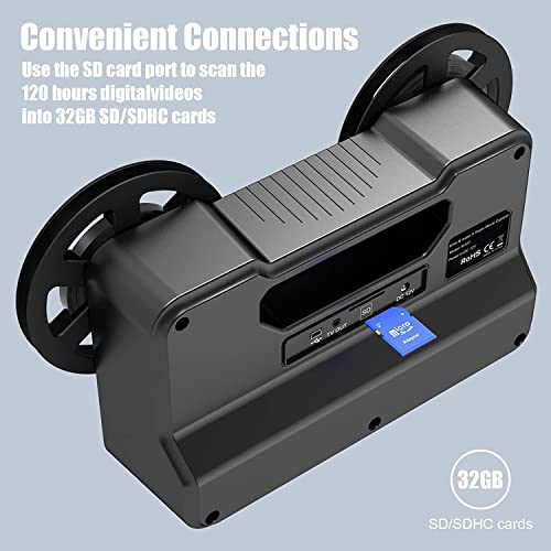 8mm & Super 8 Films Digitizer Converter, Film Scanner Converts Film Frame by Frame to Digital MP4 Files,with Vibrant 2.4" Screen, Viewing, Sharing & Saving on SD Card(Included) for 3” and 5” Reels