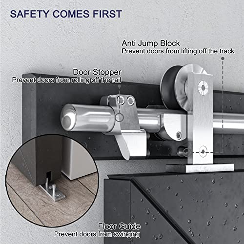 SMARTSTANDARD 12 Feet Top Mount Double Sliding Hardware Kit-Stainless Steel Heavy Duty Sturdy Barn Track-Simple and Easy to Install-Fit 36β Wide Door Panel (T Shape Hanger)