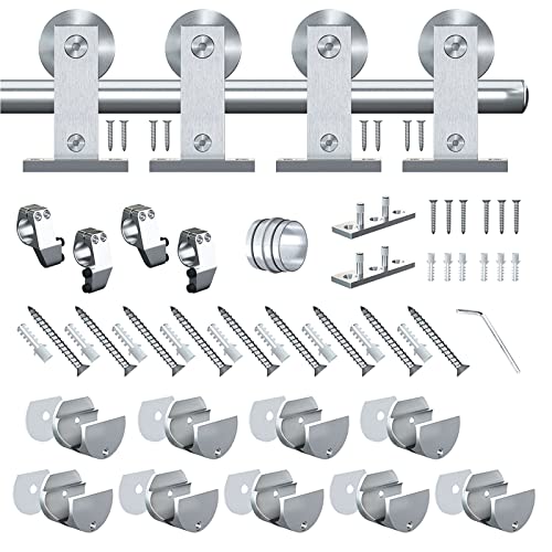SMARTSTANDARD 12 Feet Top Mount Double Sliding Hardware Kit-Stainless Steel Heavy Duty Sturdy Barn Track-Simple and Easy to Install-Fit 36β Wide Door Panel (T Shape Hanger)