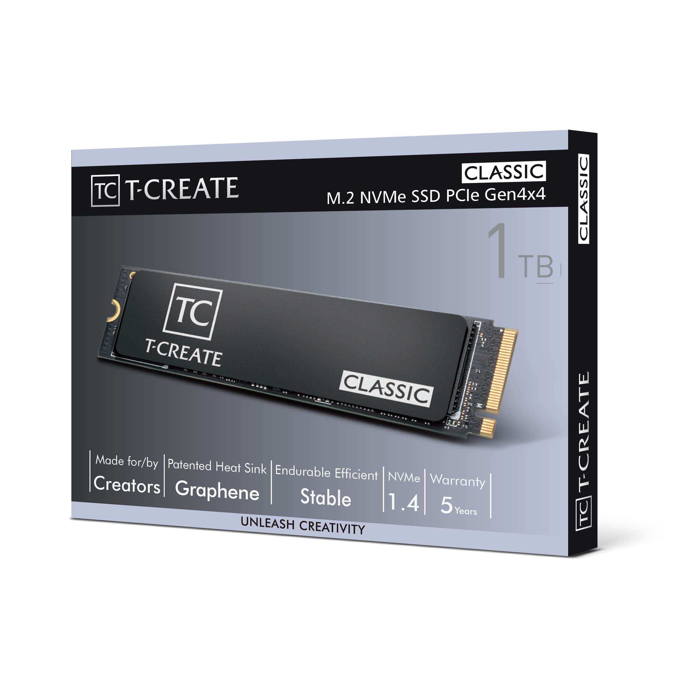 TEAMGROUP T-CREATE Classic 1TB Read/Write up to 7,200/6,200MBs 600TBW for Creators NVMe M.2 PCIe Gen4x4 3D NAND TLC SSD w/SLC Cache TM8FPM001T0C329
