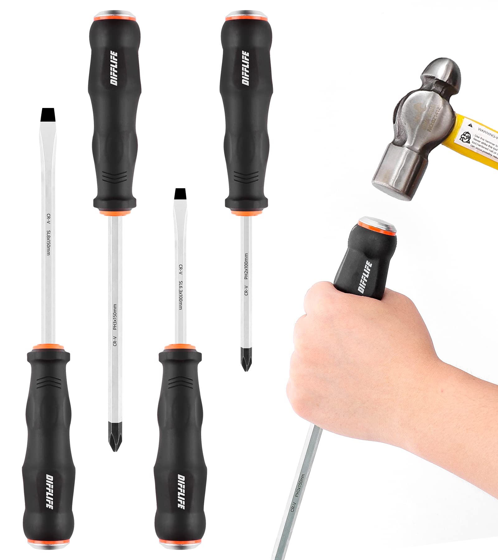 DIFFLIFE Screwdriver Sets Screwdriver Kit 4-Piece, Professional Cushion Grip Insulated Magnetic Tip Electrician Screwdriver Kits (4-Piece)…