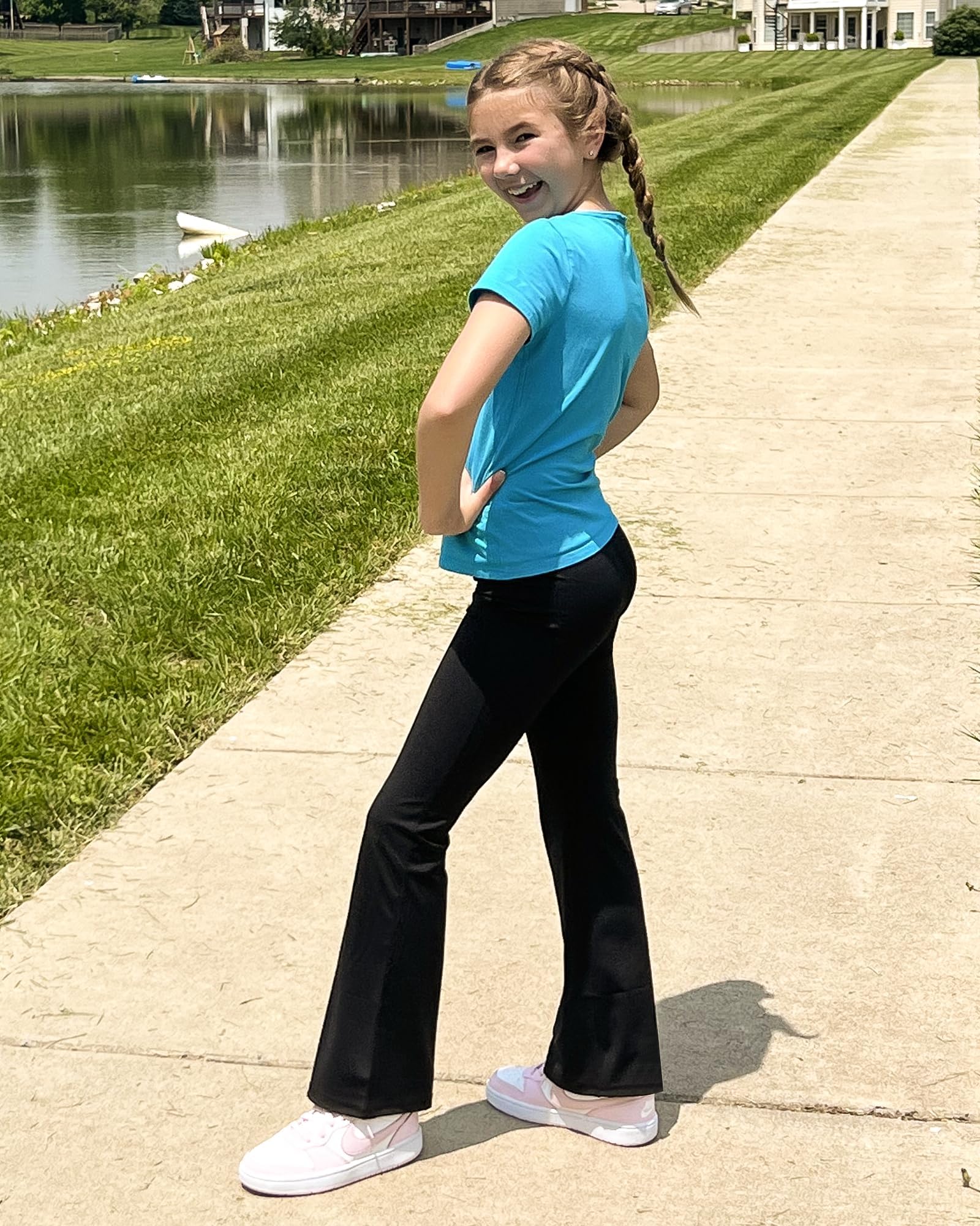 Stelle Girl's Flare Leggings High Waisted Yoga Pants Bootcut Dance Casual Pants Activewear Kids Bell Bottoms(Black,S)