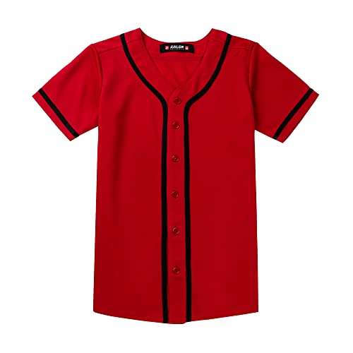 EALER BJW80 Womens Button Down Baseball Jersey, Blank Softball Team Uniform, Hip Hop Hipster Plain Tshirts Short Sleeve Active Tee Shirts Red