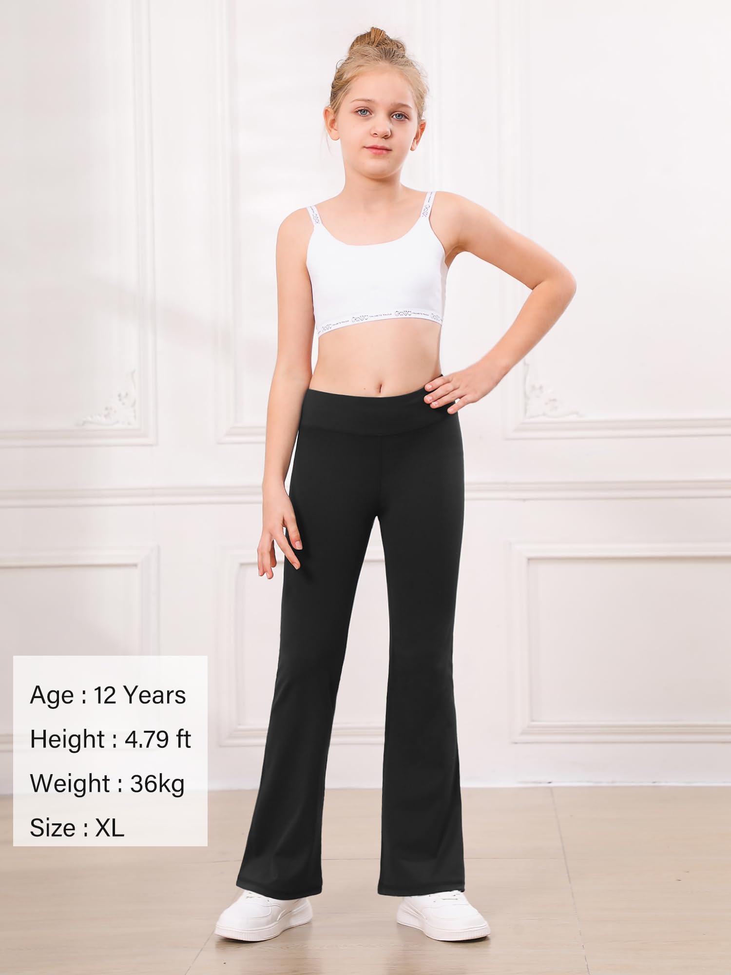 Stelle Girl's Flare Leggings High Waisted Yoga Pants Bootcut Dance Casual Pants Activewear Kids Bell Bottoms(Black,S)