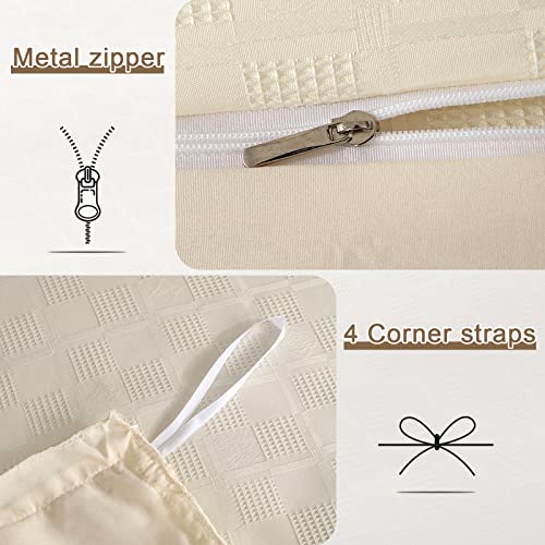 ENCOFT Waffle Duvet Cover Queen Size, Soft Microfiber Beige Cream Waffle Weave Textured Duvet Cover Set, Comforter Cover Bedding Set All Season, 90"x90"