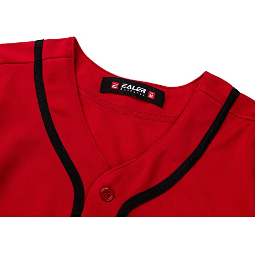EALER BJW80 Womens Button Down Baseball Jersey, Blank Softball Team Uniform, Hip Hop Hipster Plain Tshirts Short Sleeve Active Tee Shirts Red