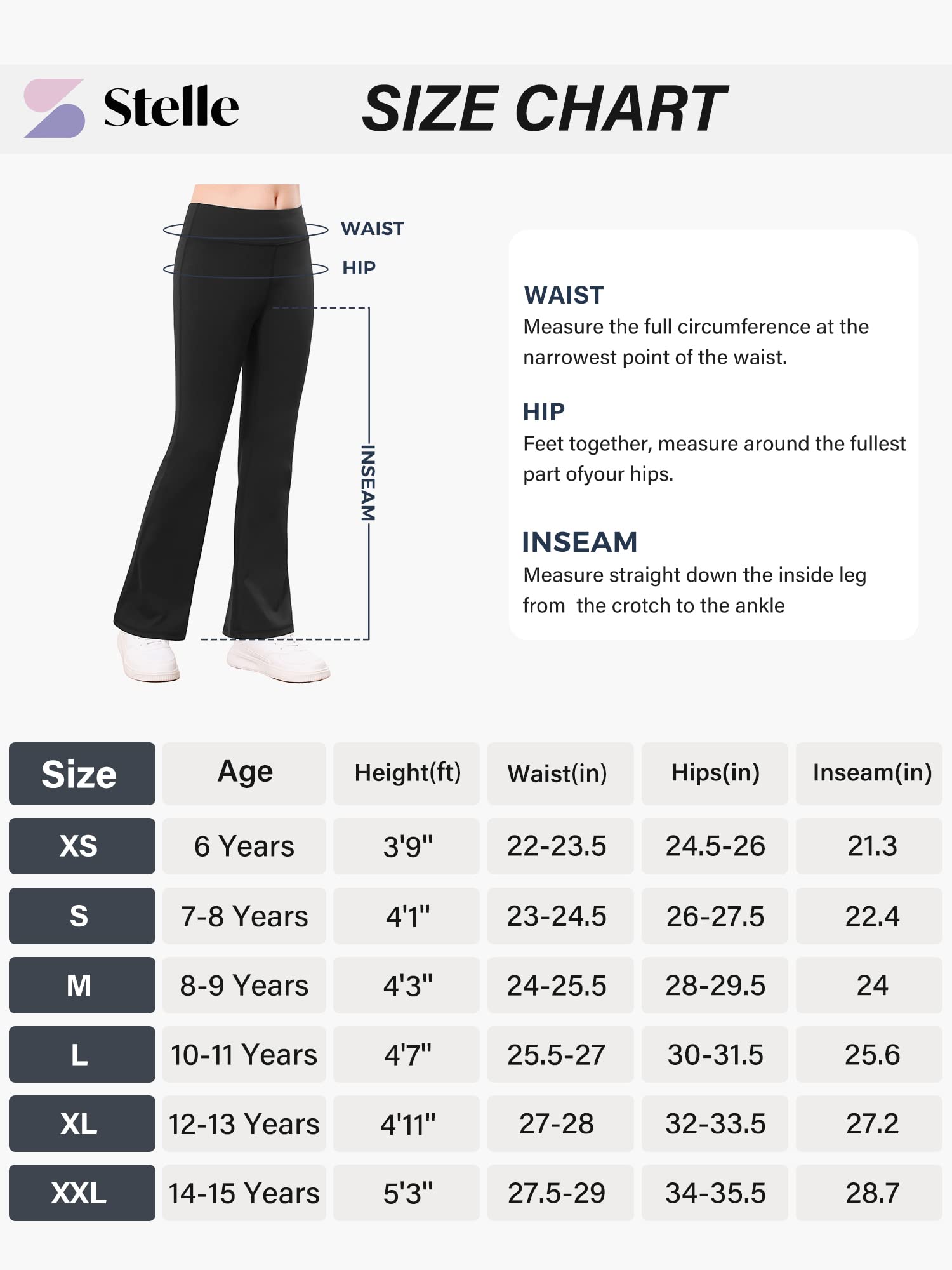 Stelle Girl's Flare Leggings High Waisted Yoga Pants Bootcut Dance Casual Pants Activewear Kids Bell Bottoms(Black,S)