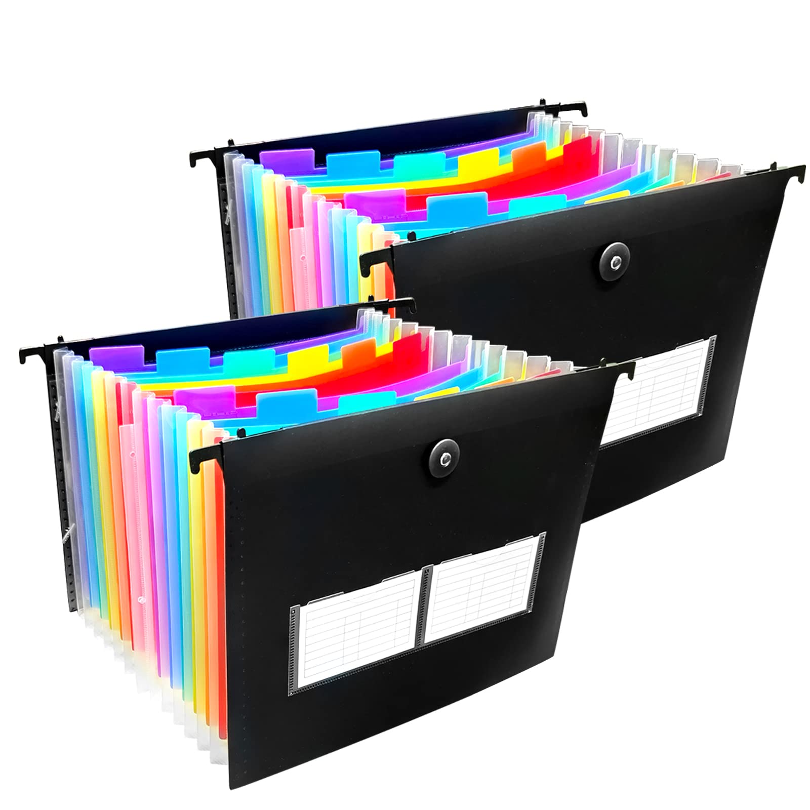 EDAUS 2 Pack Expanding Hanging File Folders, 13 Pockets Accordian File Organizer, Large Capacity, Multi-Color Tabs, Letter Size for Filing Cabinet