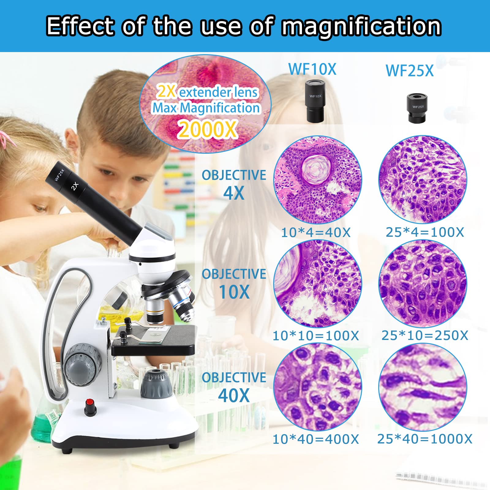Crspexil 40X-2000X Microscopes for Kids Students Adults, with Microscope Prepared Slides 30p, Microscope Accessories, Phone Adapter, Microscopes for School Laboratory Home Education