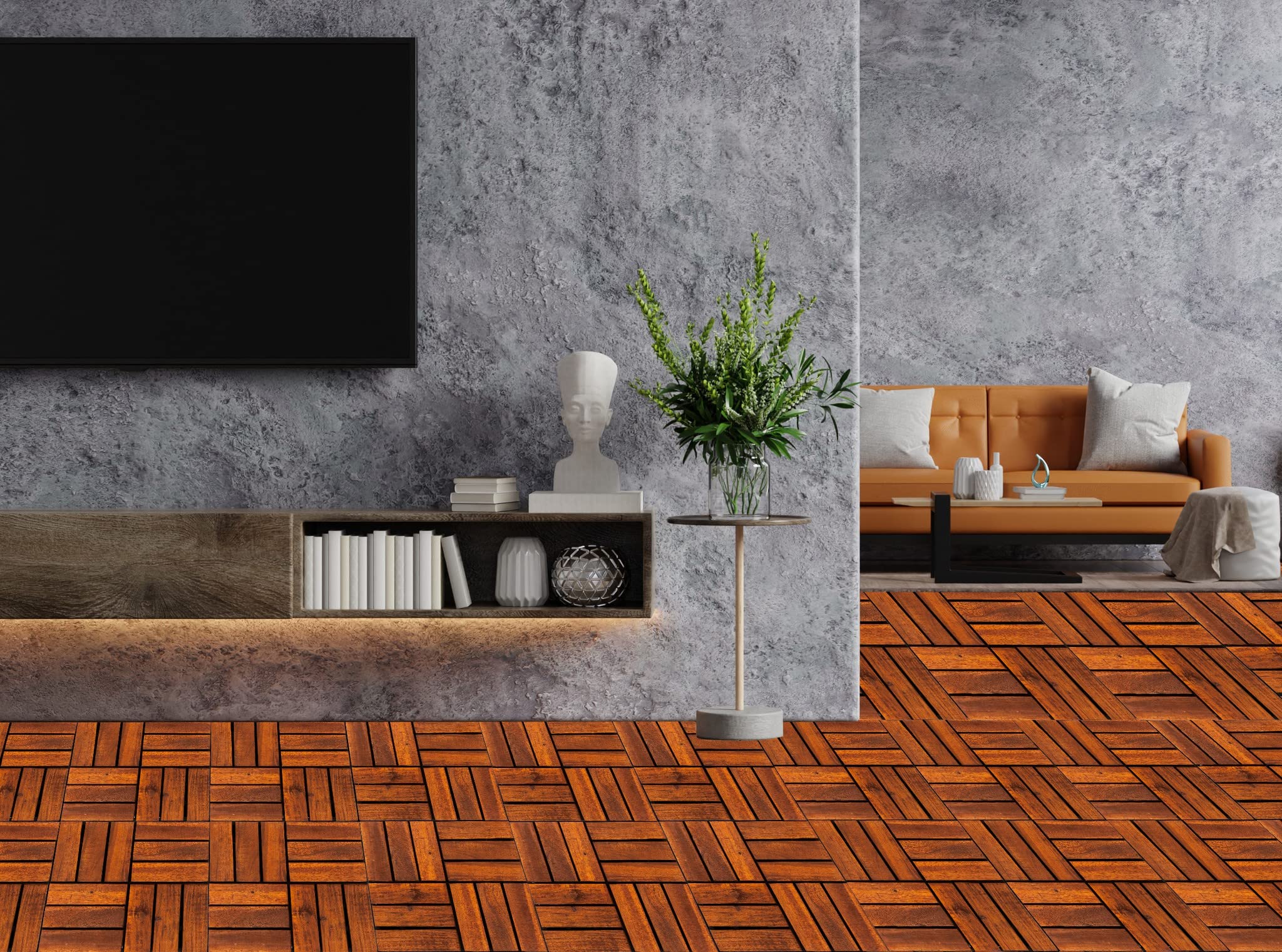 YAMAZING 12'x12' Solid Wood Interlocking Flooring - Acacia Hardwood Deck Tiles (Pack of 9), Indoor & Outdoor Use, Waterproof All Weather (9 Sq Ft)