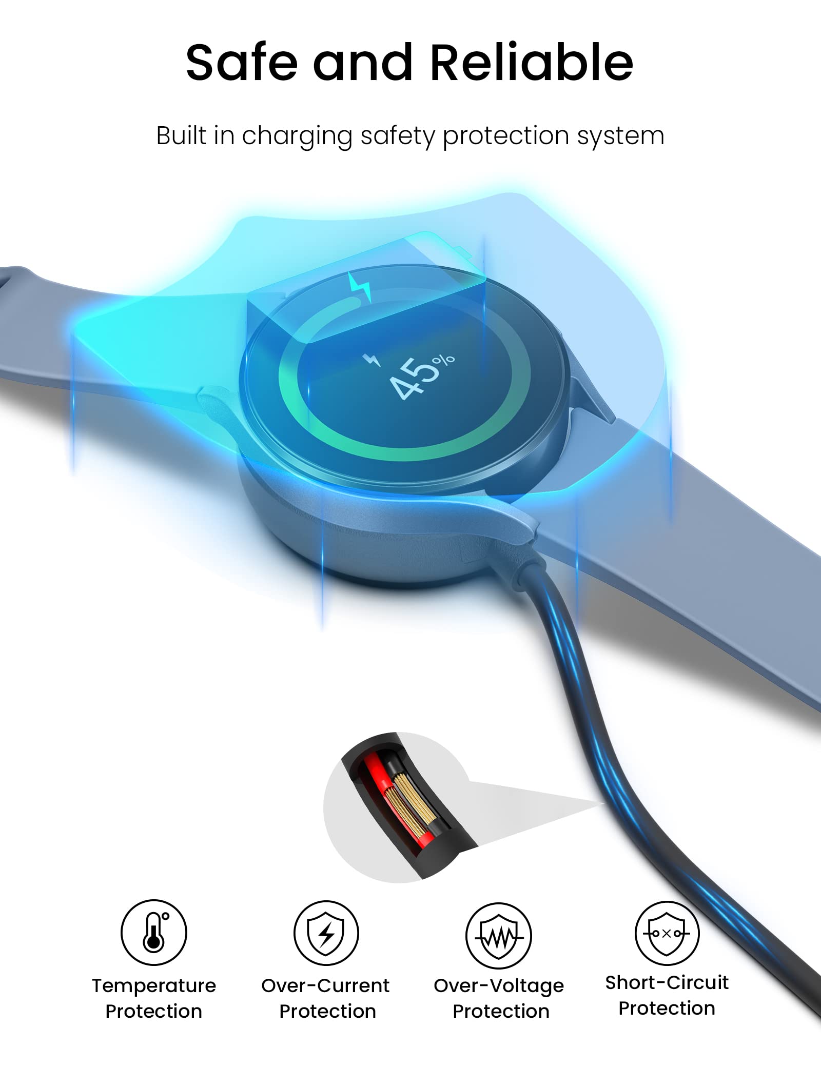 Sinoacc Charger for Samsung Galaxy Watch 7/6/6 Classic/5/5 Pro/4/4 Classic/3/Active 2/Active 1/Ultra/Fe Galaxy Watch Charger 3.3Ft USB Magnetic Wireless Charging Cable Cord for Samsung Galaxy Watch
