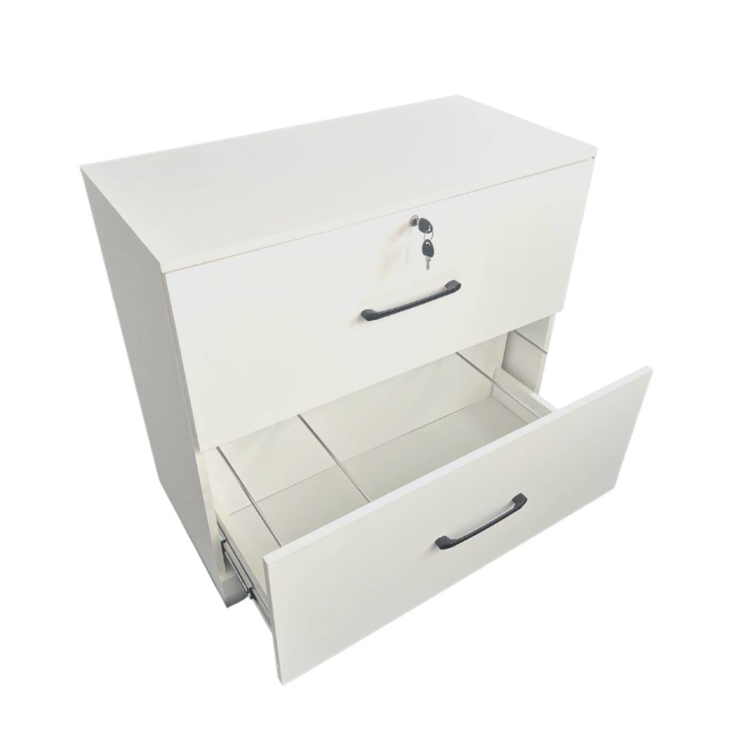 JRA products File Cabinet with Lock | 2 Drawers Wooden Lateral Storage Filing Cabinet with Anti-Tilt Mechanism with 8 Hanging Bars for Letter, Legal, F4 and A4 Size Files for Home Office White