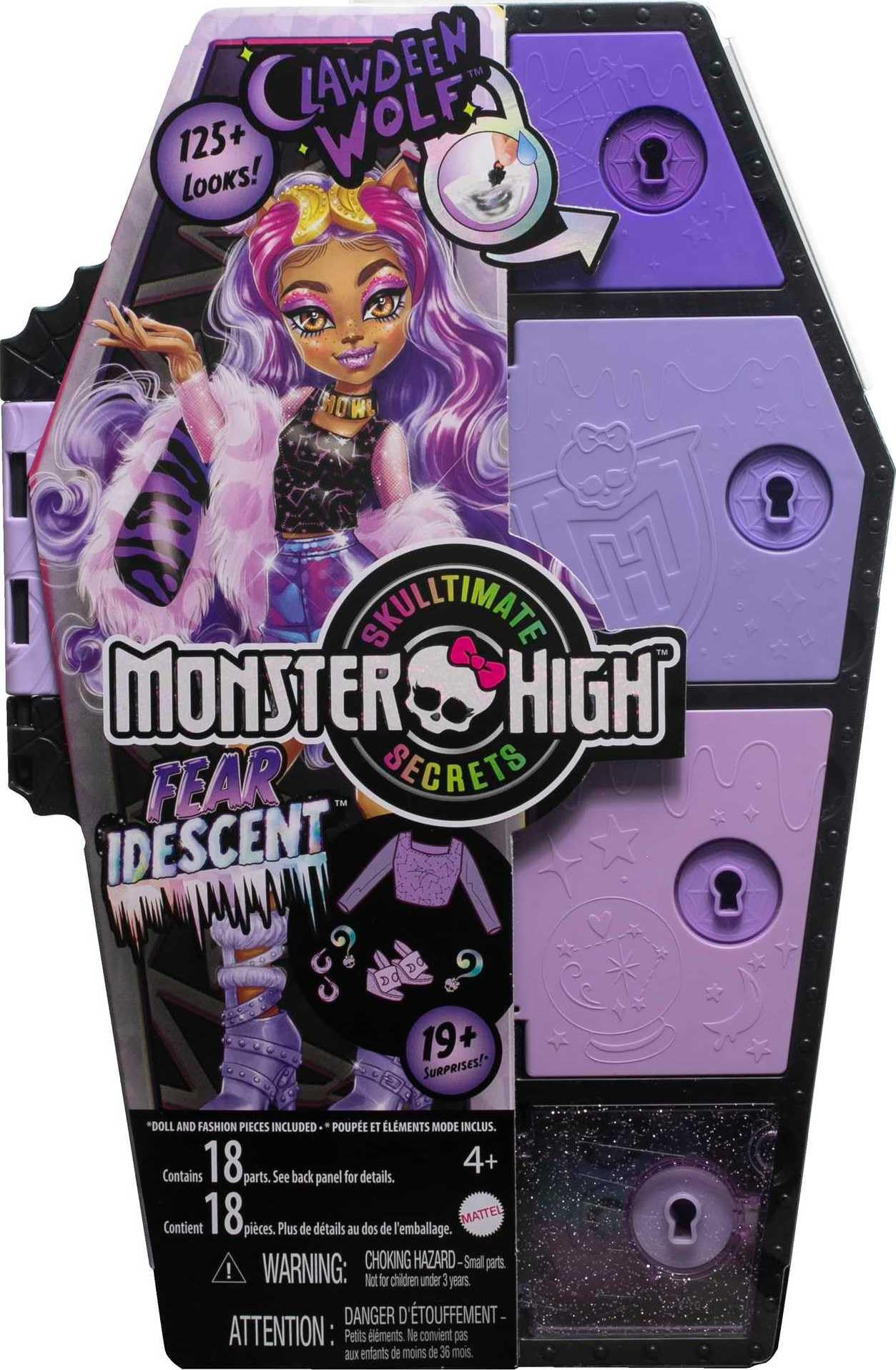 Monster High Skulltimate Secrets Fearidescent Series Doll & Accessories Set, Clawdeen Wolf with Dress-Up Locker & 19+ Surprises