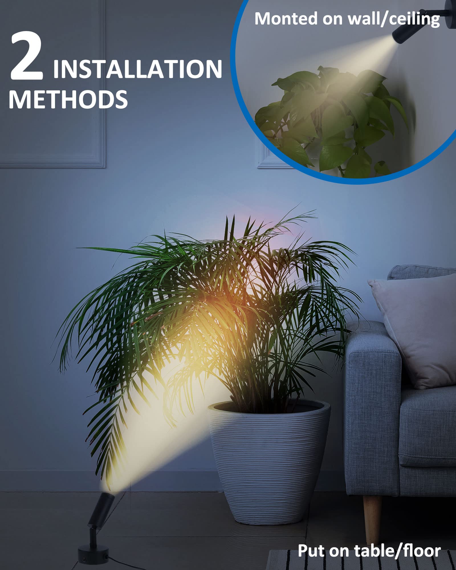 Fabbay 4 Pcs Spot Lights Indoor LED Spotlight Multi Purpose Indoor Plant Lights Portable Uplights Warm Accent Light 3W 3000K Warm Spotlight Lamp for Table Wall Decoration, Black