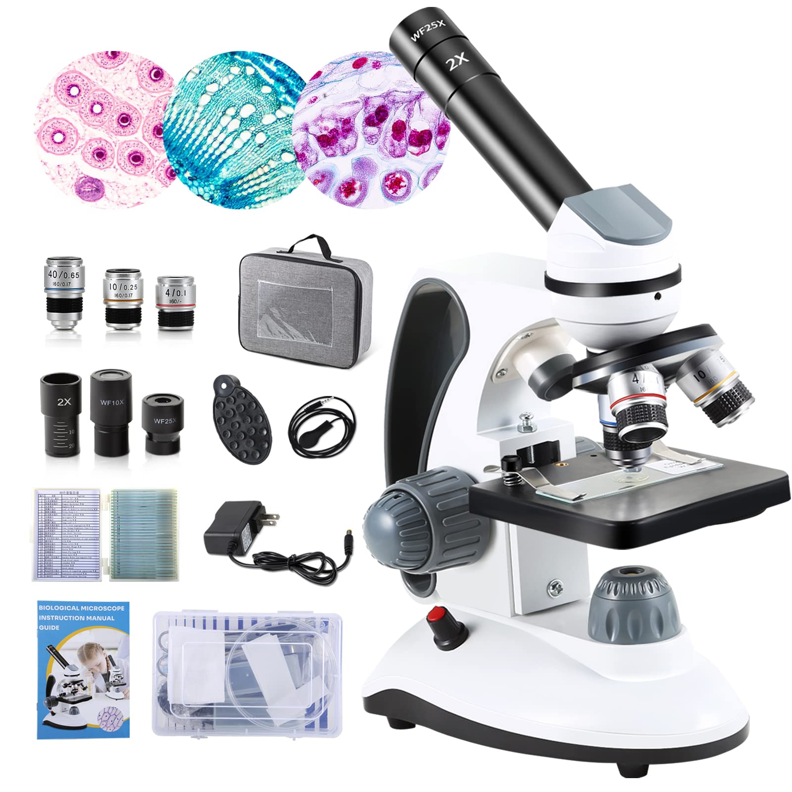 Crspexil 40X-2000X Microscopes for Kids Students Adults, with Microscope Prepared Slides 30p, Microscope Accessories, Phone Adapter, Microscopes for School Laboratory Home Education