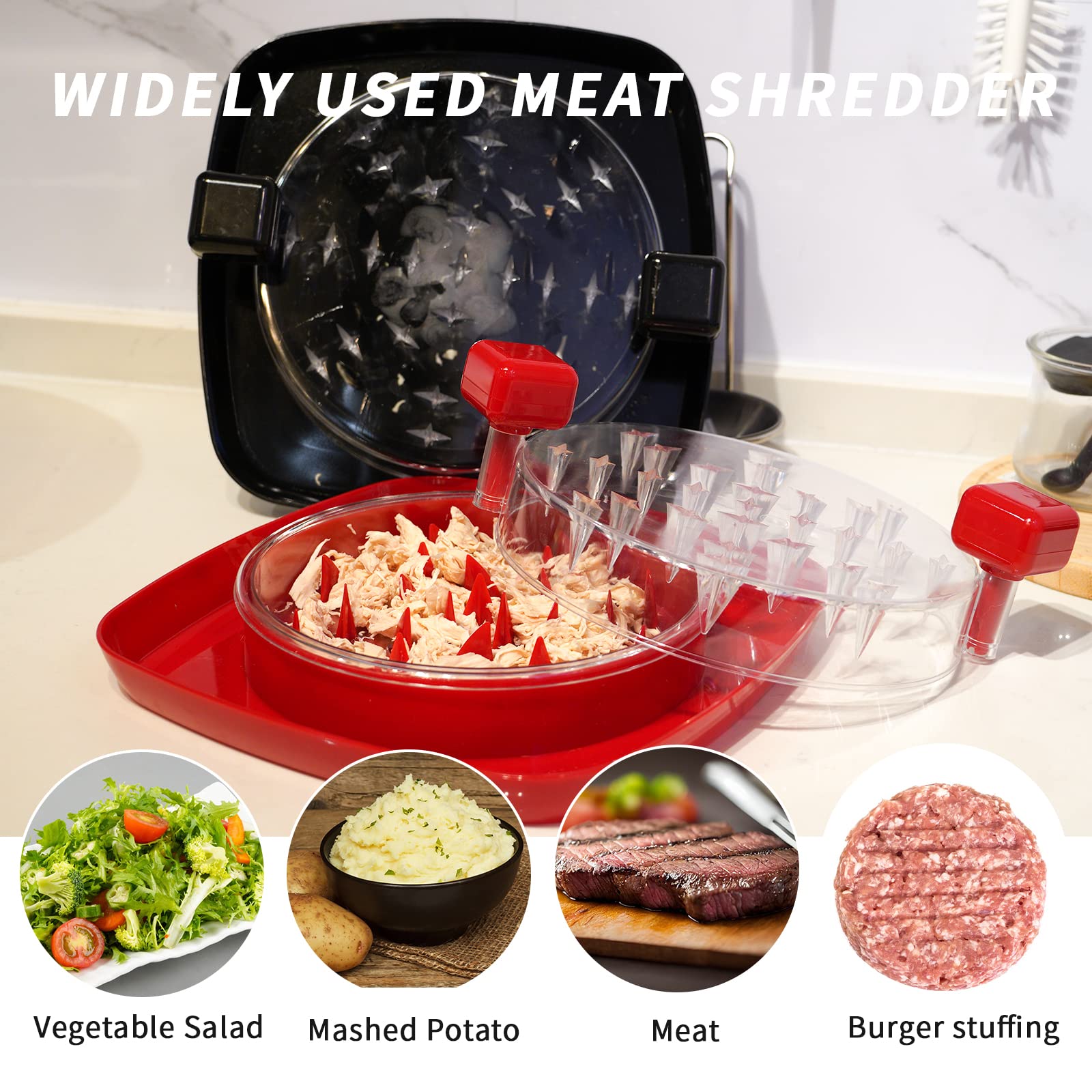 NSODREEM Chicken Shredder, Multifunctional Meat Shredder, Black, Stainless Steel, Shredding Meat, Grinding Vegetables, Making Nut Butters