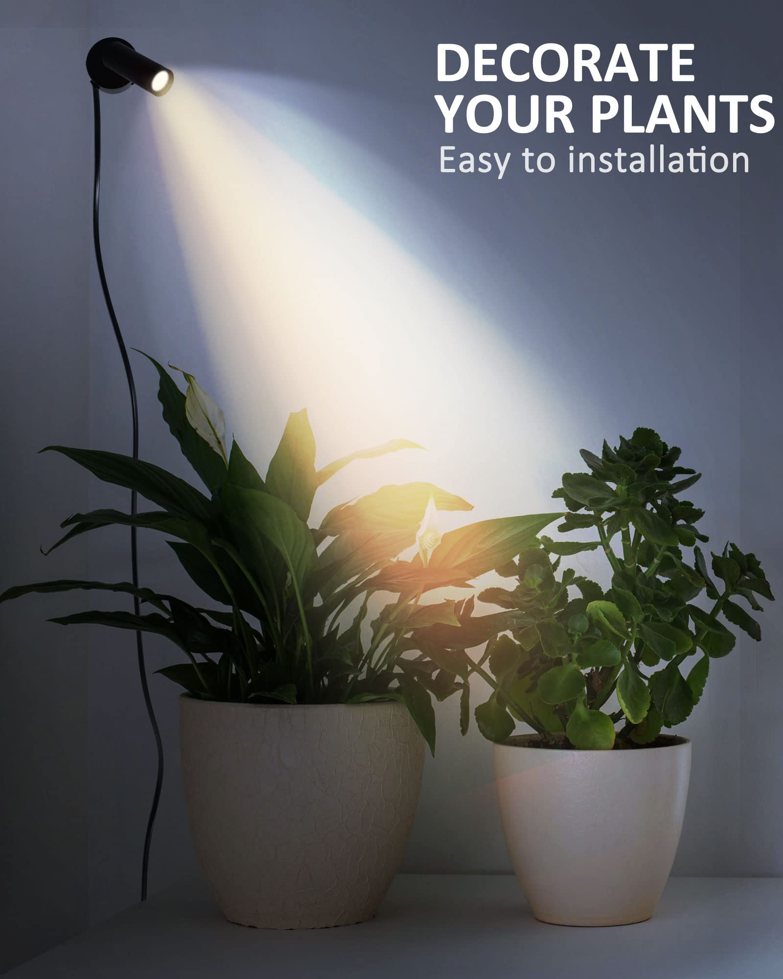 Fabbay 4 Pcs Spot Lights Indoor LED Spotlight Multi Purpose Indoor Plant Lights Portable Uplights Warm Accent Light 3W 3000K Warm Spotlight Lamp for Table Wall Decoration, Black