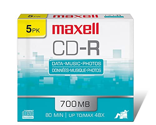 Maxell 648205 Polycarbonate Substate 700Mb 80 Min CD-Recordable Slim Jewel 5 Pack & 638006 DVD-R 4.7 Gb Spindle with 2 Hour Recording Time & Superior Recording Layer Technology, 100 Year Archival Life