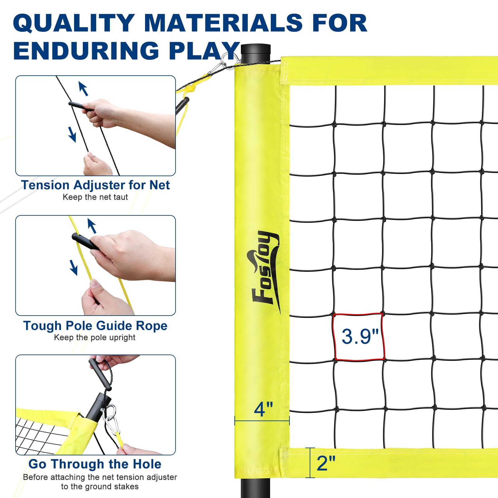 Fostoy Volleyball Net Outdoor, Professional Portable Volleyball Net Set with Adjustable Height Poles, Anti-Sag System, Soft Volleyball, Pump, Boundary Line and Carrying Bag for Backyard, Beach, Lawn