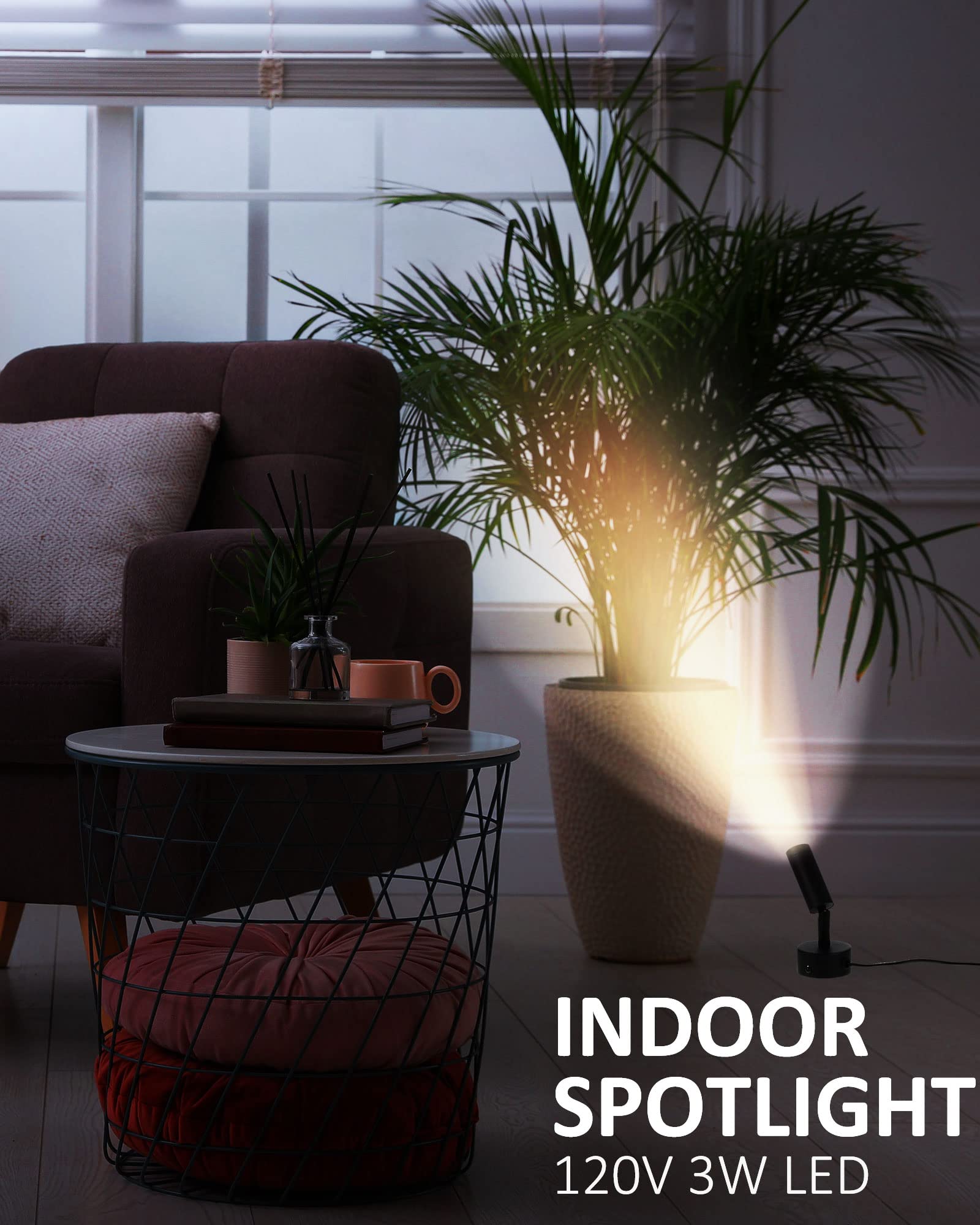 Fabbay 4 Pcs Spot Lights Indoor LED Spotlight Multi Purpose Indoor Plant Lights Portable Uplights Warm Accent Light 3W 3000K Warm Spotlight Lamp for Table Wall Decoration, Black