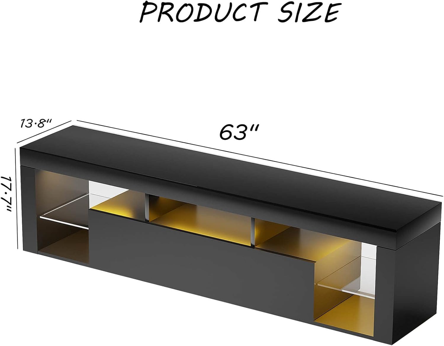 Gitua Floating TV Stand Wall Mounted, High Gloss LED Floating Entertainment Center with Storage&Adjustable Glass Shelf, TV Stand for 65 Inch TV, Gaming Media Center Console Table with Lights, Black