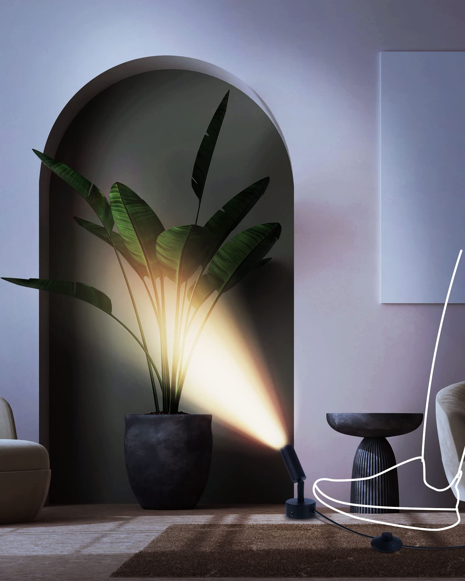 Fabbay 4 Pcs Spot Lights Indoor LED Spotlight Multi Purpose Indoor Plant Lights Portable Uplights Warm Accent Light 3W 3000K Warm Spotlight Lamp for Table Wall Decoration, Black