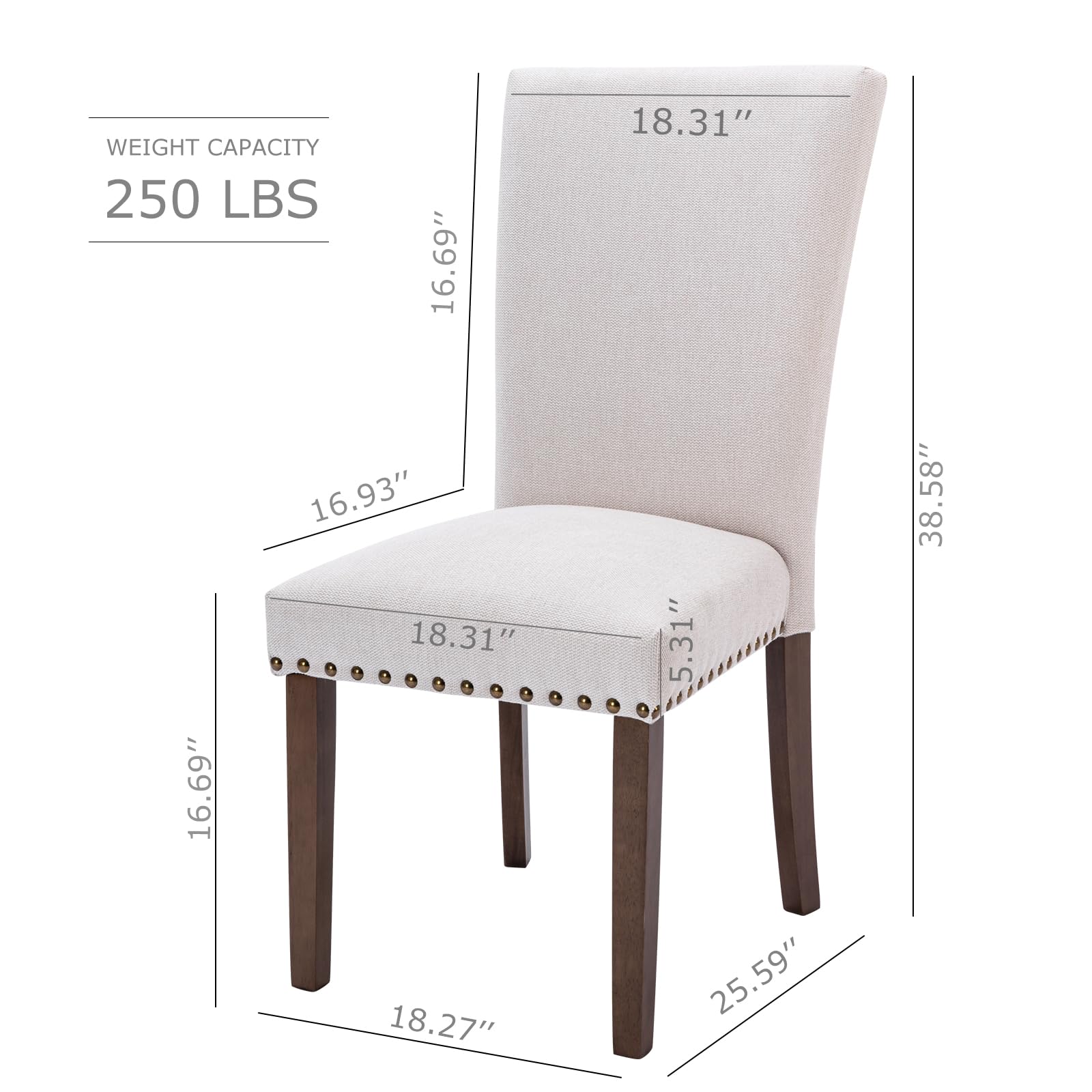 COLAMY Upholstered Fabric Dining Chairs Set of 6, High Back Padded w/Nailed Trim & Solid Wood Legs, Classic Parsons Side Chair for Home/Kitchen/Living Room-Beige