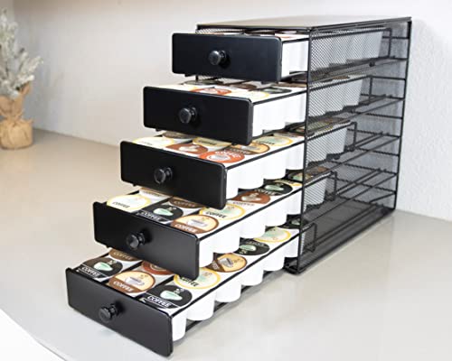 Nifty Coffee Pod Drawer β Black Satin Finish, Compatible with K-Cups, 90 Pod Pack Capacity Rack, 5-Tier Holder, XXL Storage, Stylish Home or Office Kitchen Counter Organizer