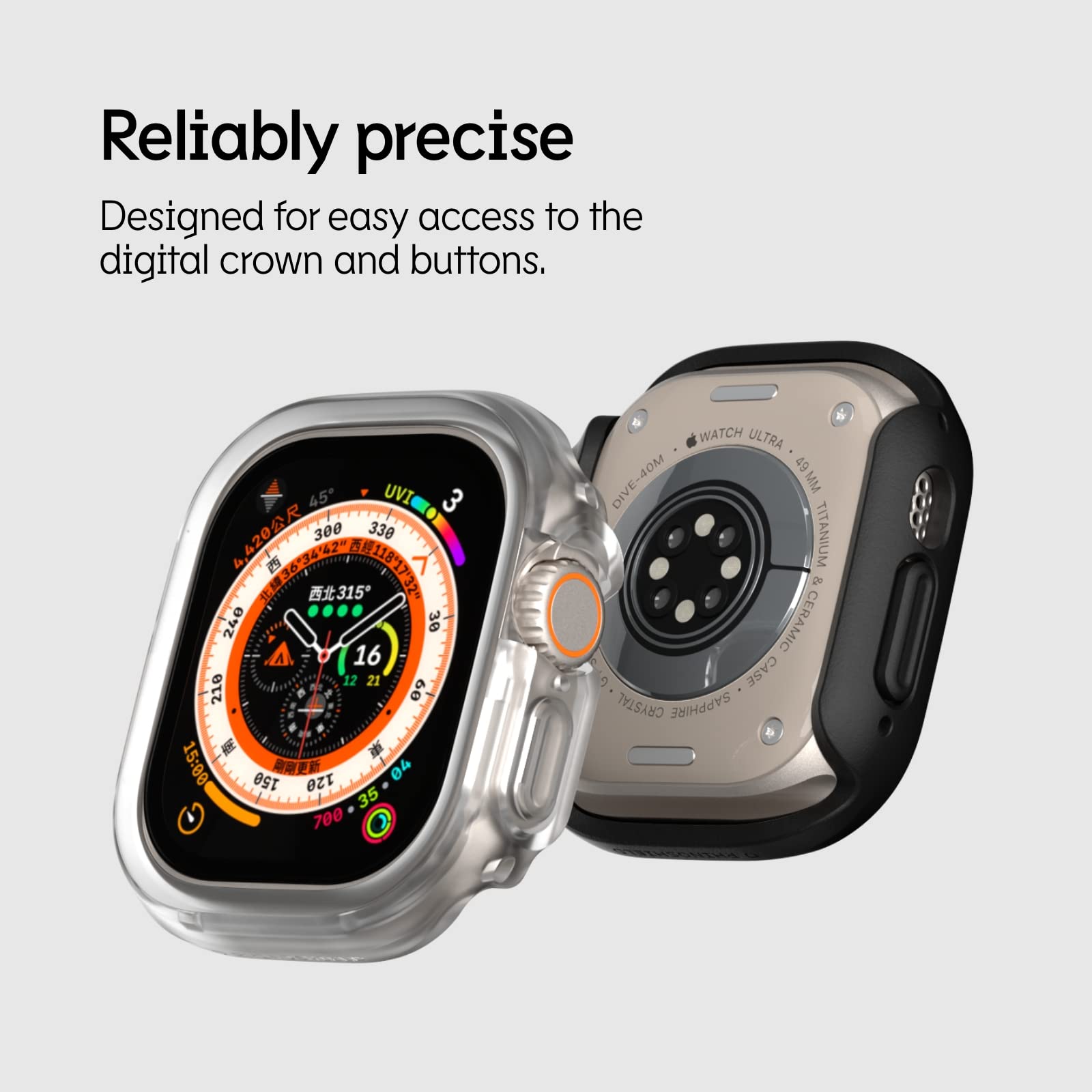 RHINOSHIELD Bumper Case for Apple Watch Ultra/Ultra 2 - [49 mm] | Slim, Lightweight, and Shock Absorbent - Great Protection, Easy to Install, Durable - Classic Black