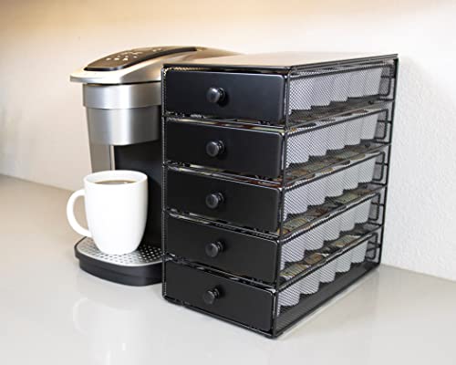 Nifty Coffee Pod Drawer β Black Satin Finish, Compatible with K-Cups, 90 Pod Pack Capacity Rack, 5-Tier Holder, XXL Storage, Stylish Home or Office Kitchen Counter Organizer
