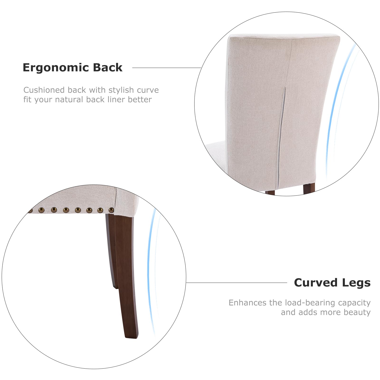 COLAMY Upholstered Fabric Dining Chairs Set of 6, High Back Padded w/Nailed Trim & Solid Wood Legs, Classic Parsons Side Chair for Home/Kitchen/Living Room-Beige