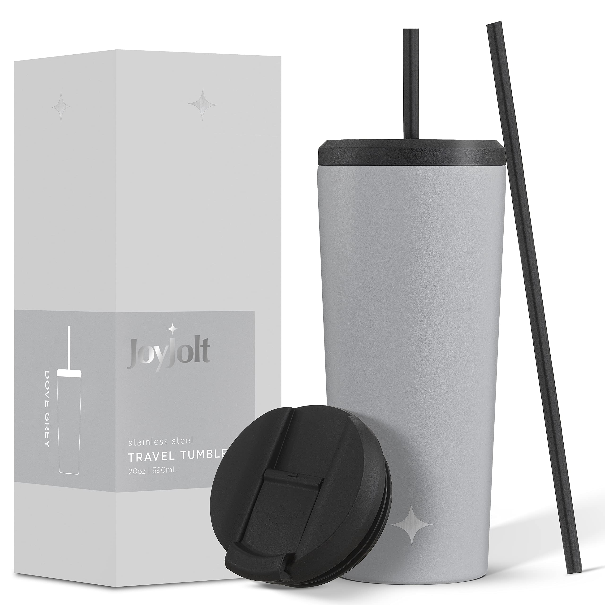JoyJolt Triple Insulated 20oz Tumbler with Lid and Straw (2 Each) Vacuum Double Wall Stainless Steel Tumbler, Copper Lined for 12Hr Hold/Cold Drinks. Leakproof Water Bottle, Tea or Iced Coffee Cup