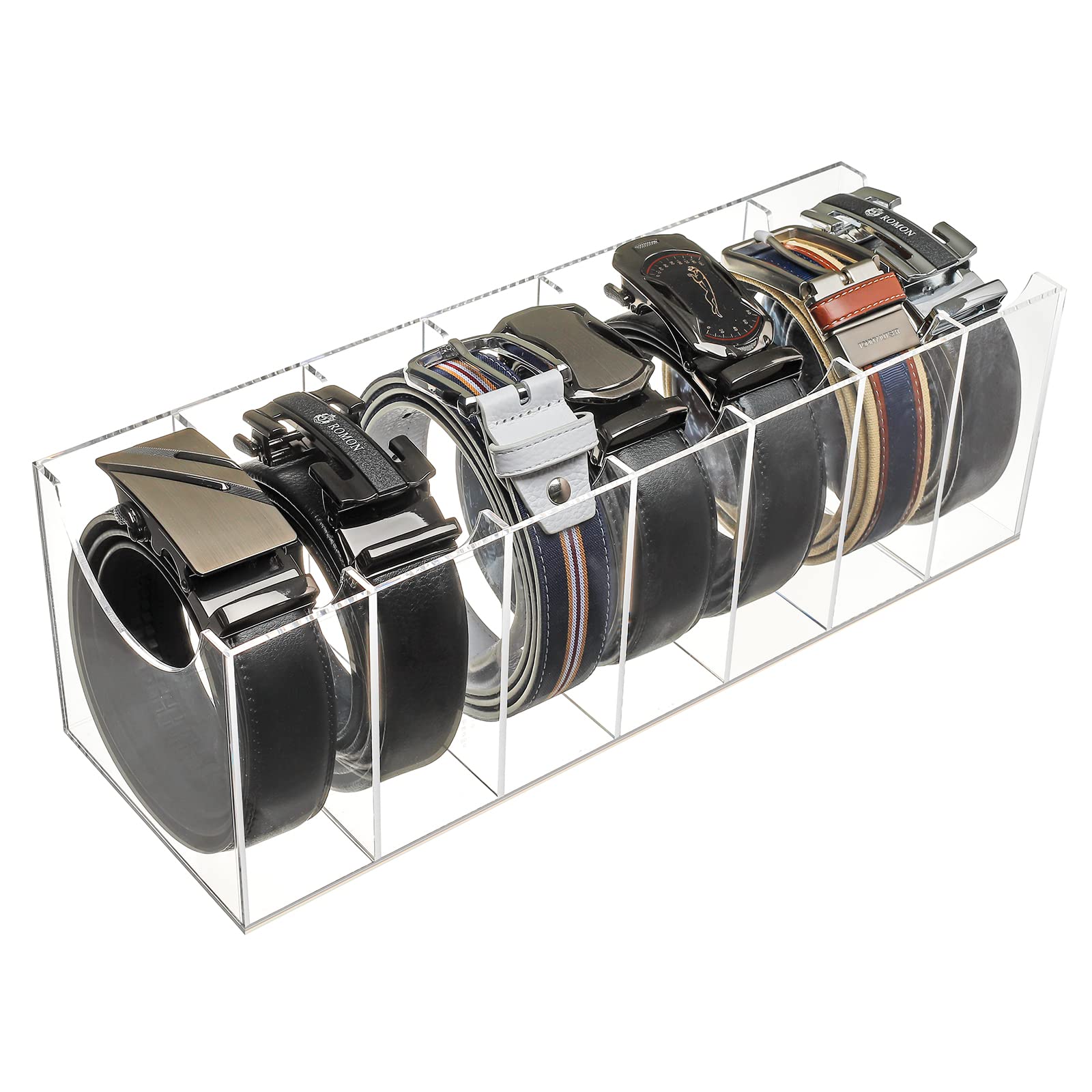 SupApollo Acrylic 7 Compartment Belt Container Storage Holder - Purse Tie Jewelry Watch Bracelets Makeup Storage Box