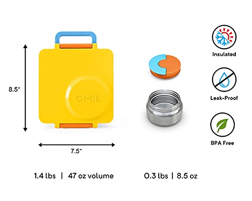 OmieBox Bento Box for Kids - Insulated Bento Lunch Box with Leak Proof Thermos Food Jar - 3 Compartments, Two Temperature Zones - (Sunshine) (Single) (Packaging May Vary)