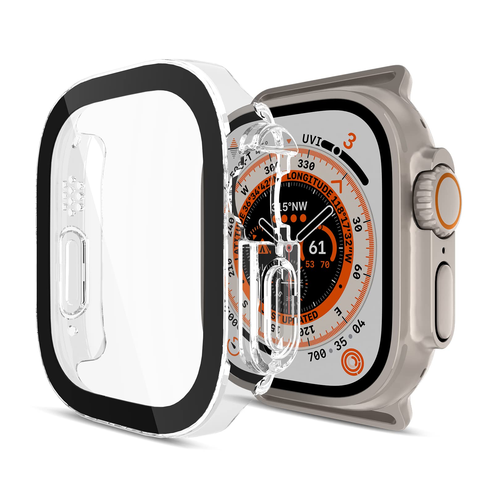Pelican Protector Case for Apple Watch Ultra 2 / Ultra w/ Built-In Screen Protector [49mm] - Clear 9H Tempered Glass & Transparent Bumper Case Cover For iWatch/Apple Watch - Rugged