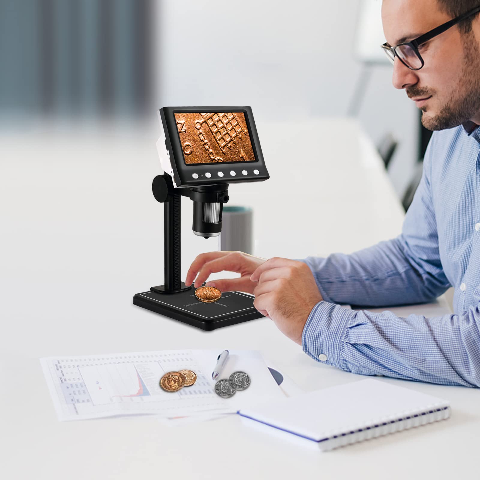 XClifes 4.3'' Digital USB Microscope, 1080p HD Microscope, 1000X Camera Sensor, Wired Remote Control, 8 LED Light, Adult Electronic Microscope, Compatible with Windows/Mac OS