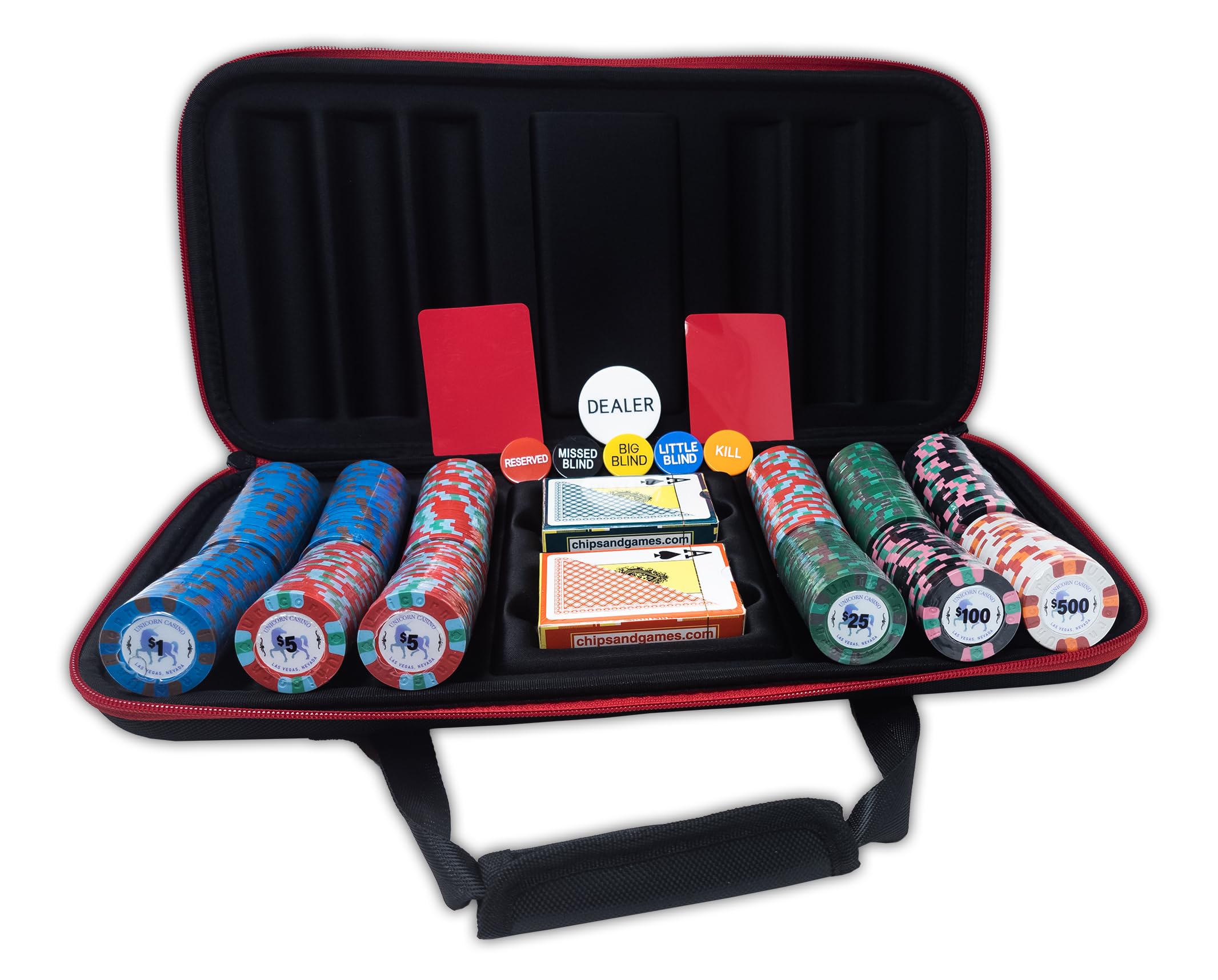 DA VINCI Unicorn All Clay Poker Chip Set with 300 Authentic Casino Weighted 9 gram Chips, Durable Soft Shell Case, 2 Decks of Plastic Playing Cards, Dealer Buttons and 2 Cut Cards