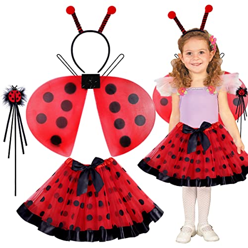 WILDPARTY Girl Ladybug Costume Set with Ladybug Wings, Tutu, Magic Wand, Headband Costume Set LadyBugDress-Suit-A made in China